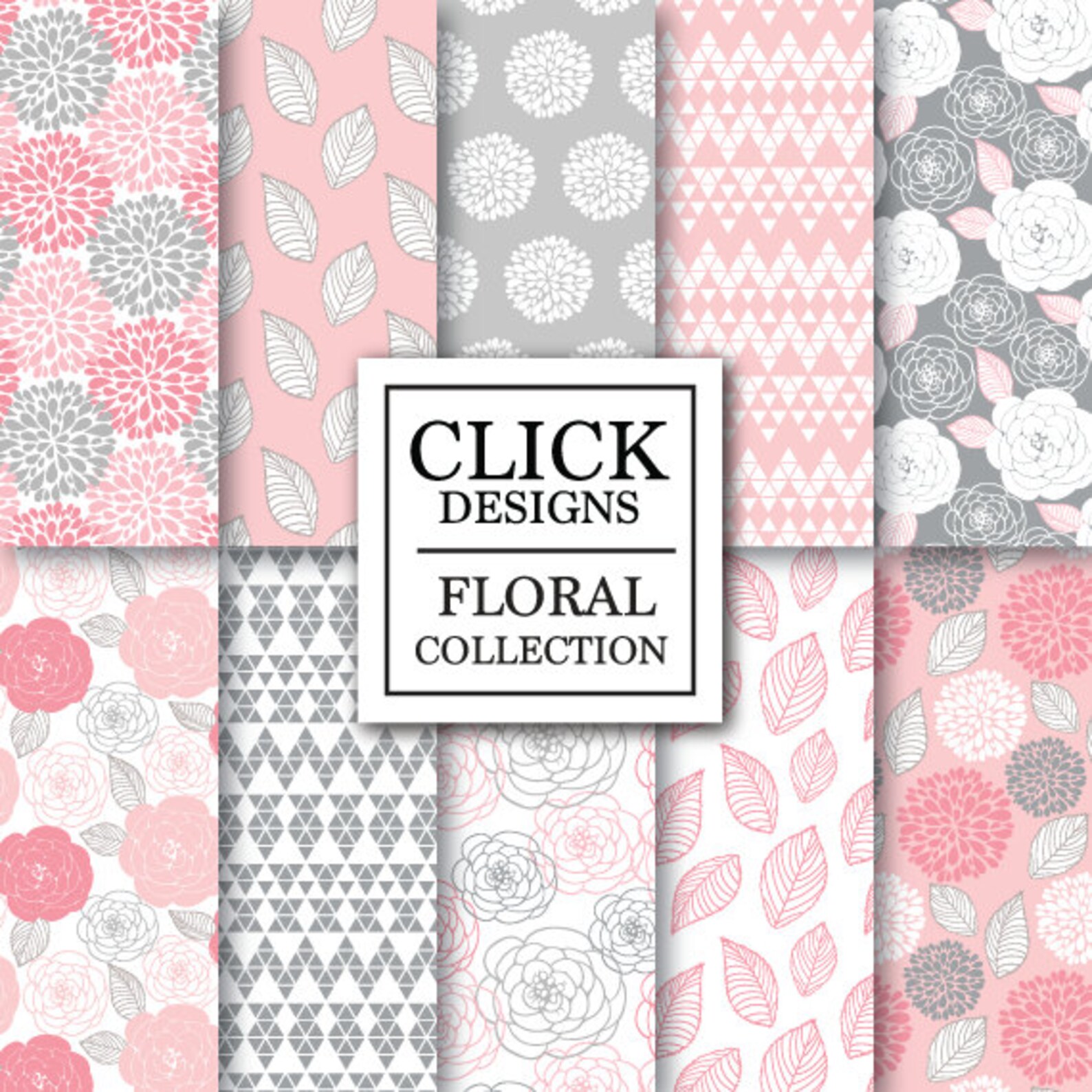 Floral Digital Paper: pink GRAY Dahlias Floral - Etsy