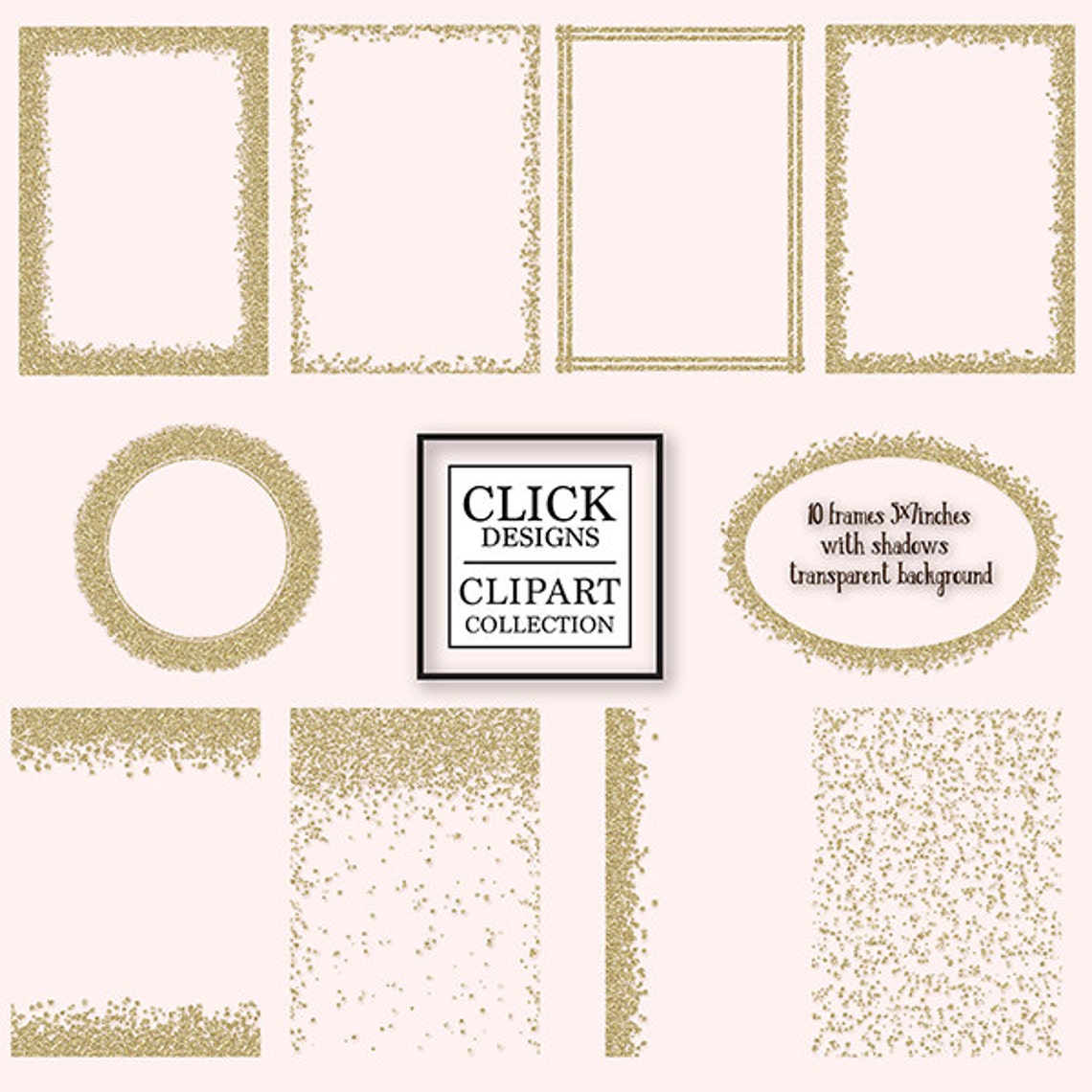 GLITTER GOLD FRAMES Clipart: Printable Glitter Gold Confetti - Etsy
