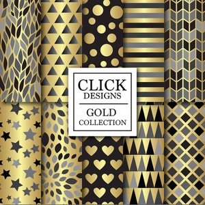 Gold & Black Digital Paper: black Gold Digital Scrapbook Backgrounds ...