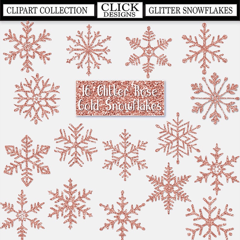 GLITTER ROSE GOLD Snowflakes Digital Clipart: Sparkle Frozen | Etsy