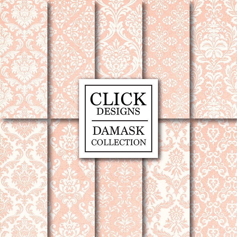 Damask Digital Paper: DAMASK PEACH digital papers | Etsy