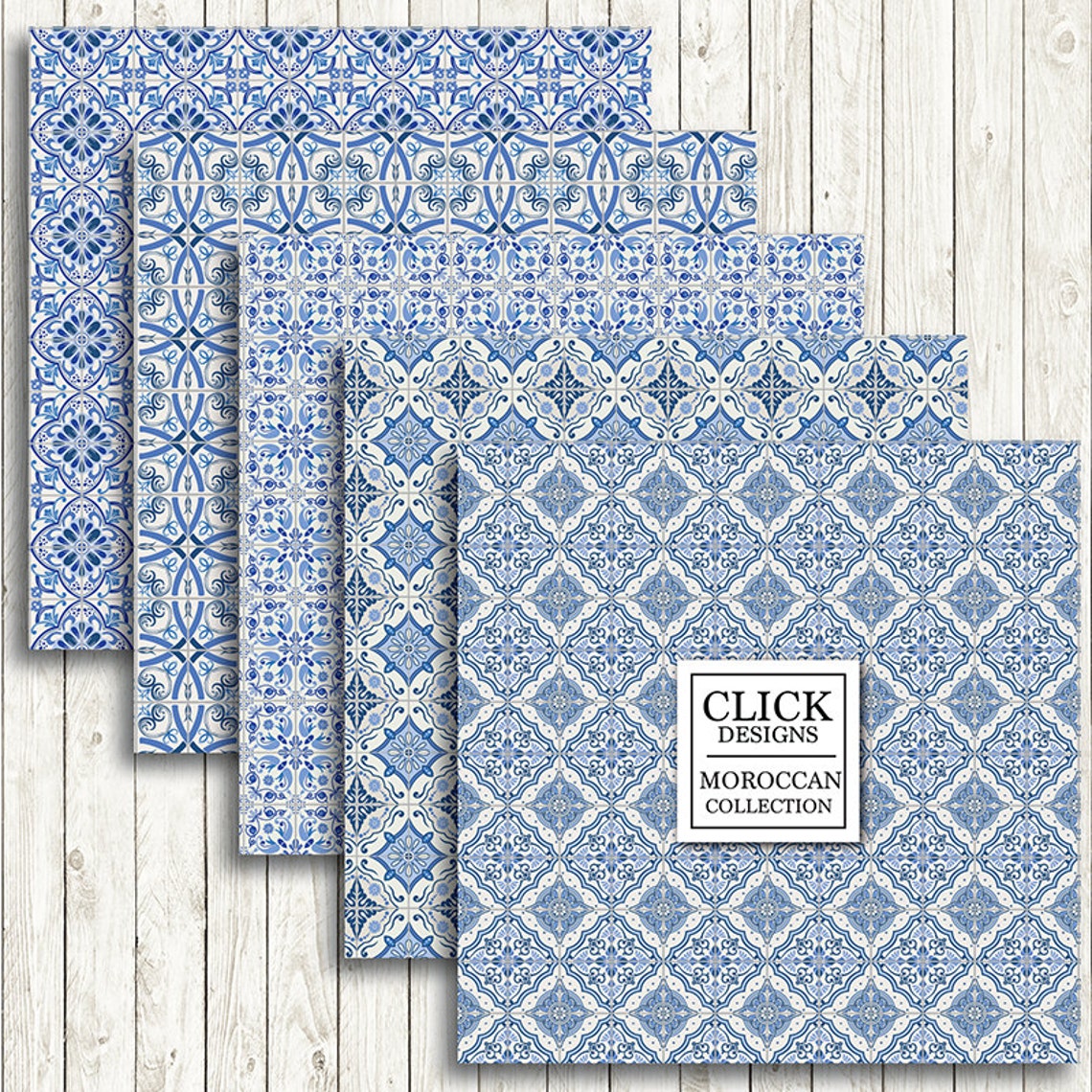 Moroccan Digital Paper: BLUE MOROCCAN Tiles Retro | Etsy