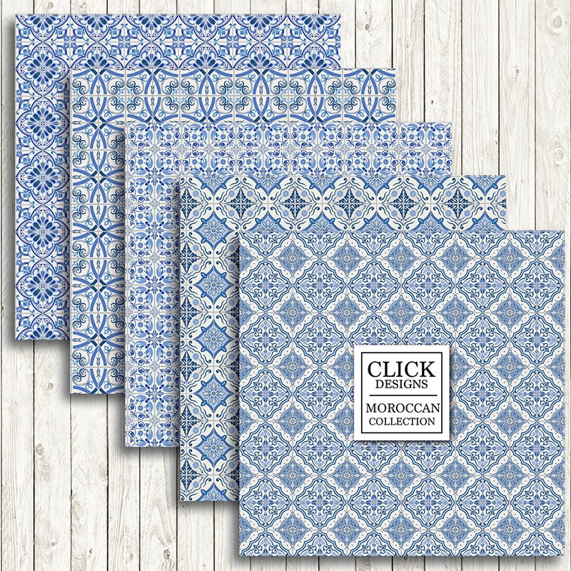 Moroccan Digital Paper: BLUE MOROCCAN TILES retro | Etsy