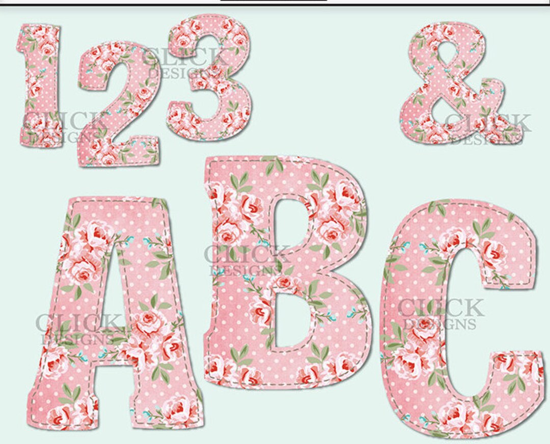 SHABBY PINK ALPHABET Digital Clipart: Letters, Numbers, Symbols ...