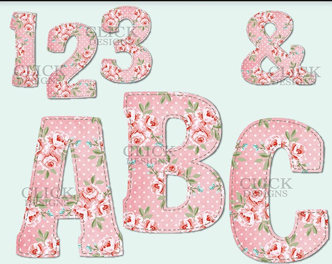 SHABBY PINK ALPHABET Digital Clipart: Letters, Numbers, Symbols ...