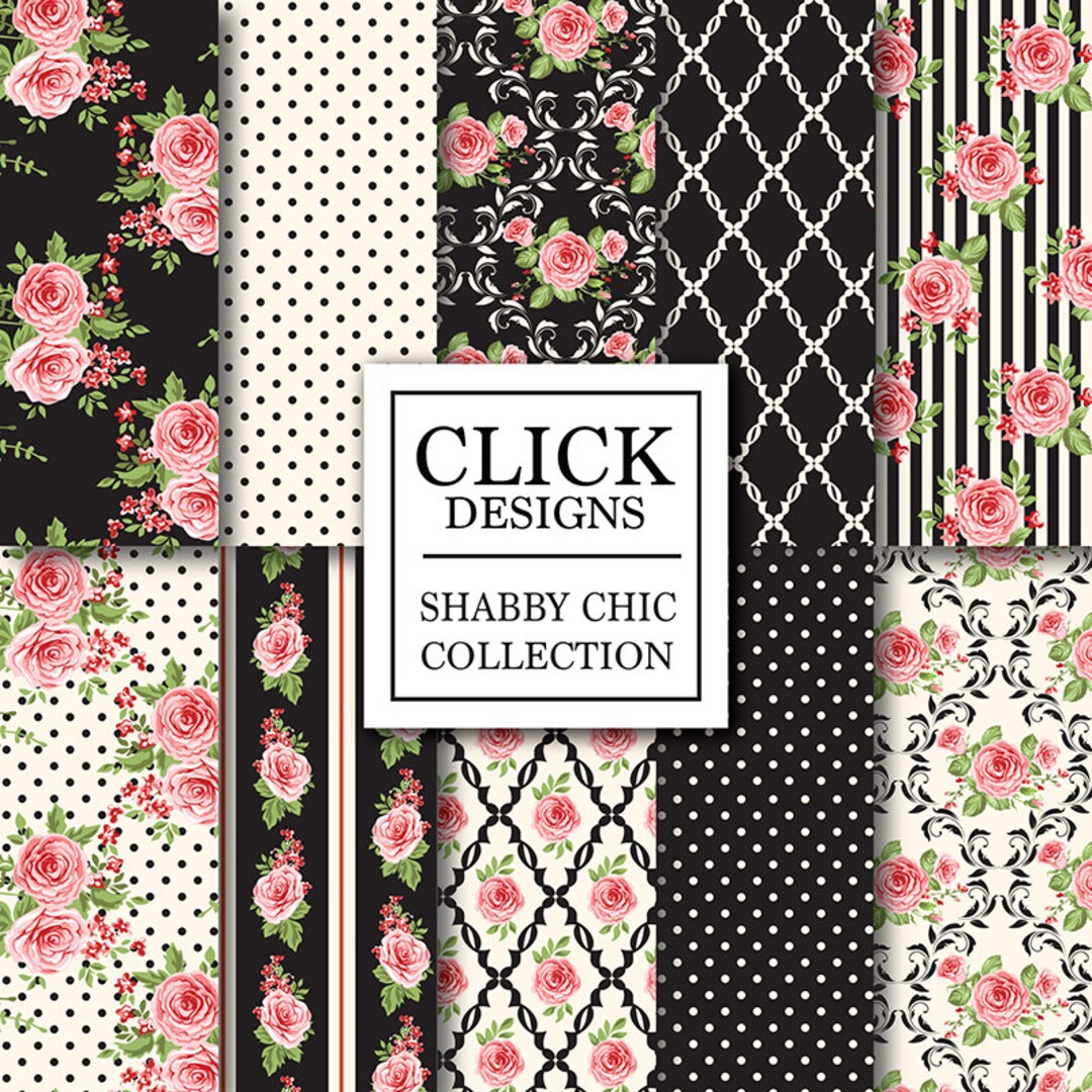 Shabby Chic Digital Paper: shabby BLACK Cream - Etsy