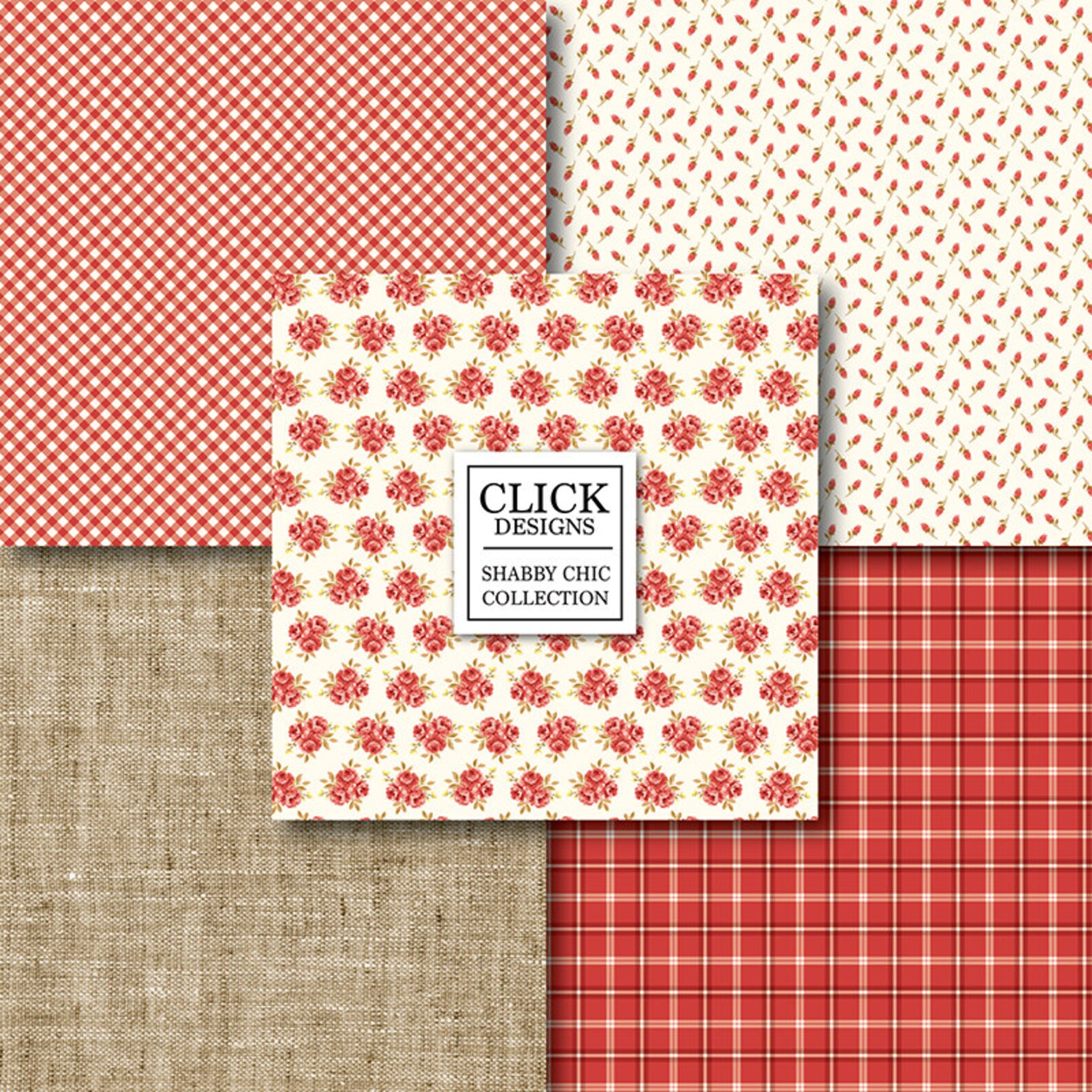 Shabby Chic Digital Paper: shabby CHIC Red Floral - Etsy