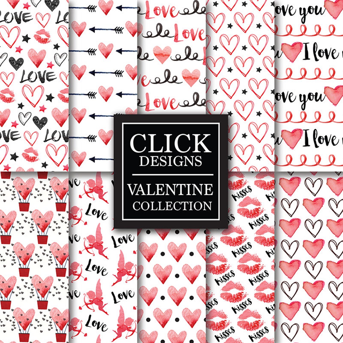 Valentine Digital Paper: valentine Watercolor | Etsy