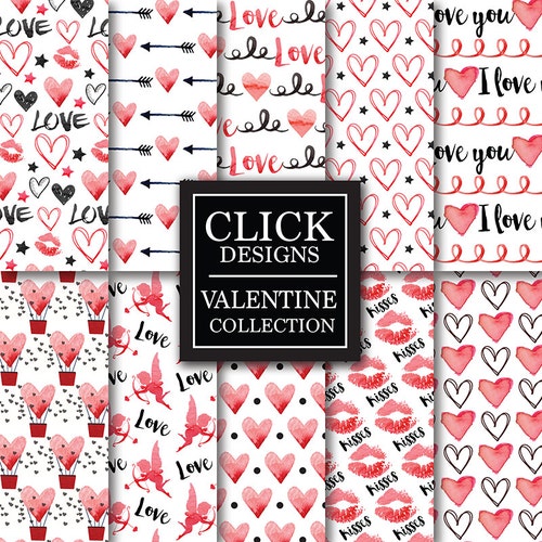 Valentine Digital Paper: valentine Watercolor - Etsy