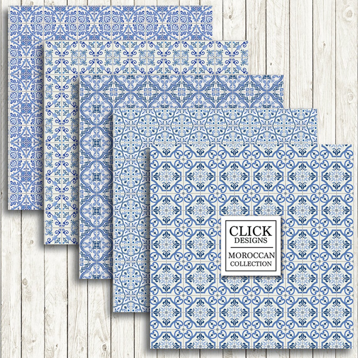 Moroccan Digital Paper: BLUE MOROCCAN TILES retro | Etsy