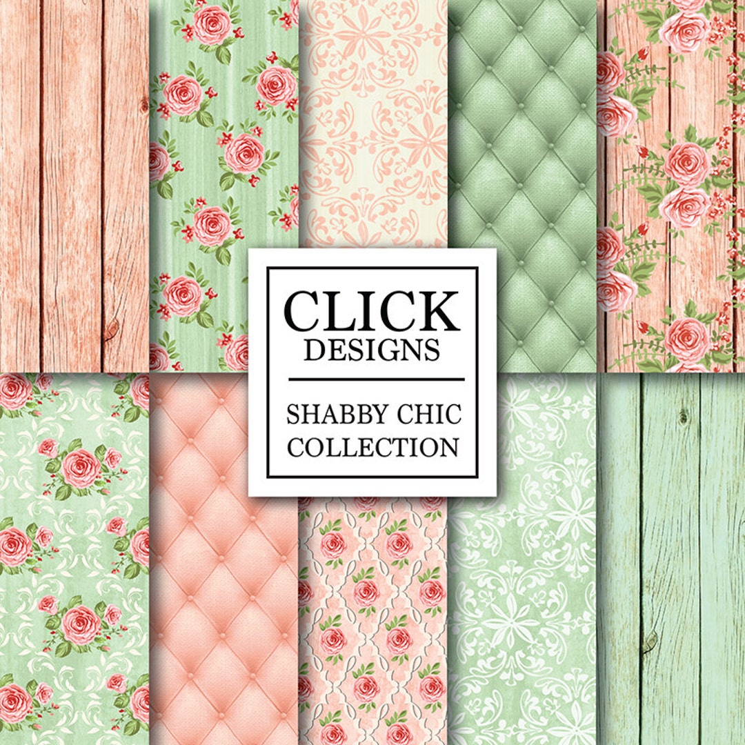 Shabby Chic Wood Digital Paper: shabby PEACH Green Floral Scrapbook ...