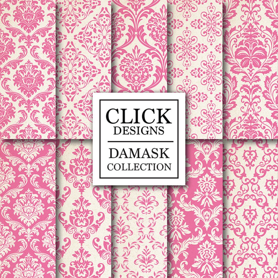 Damask Digital Paper: damask HOT Pink Digital Papers With Vintage ...