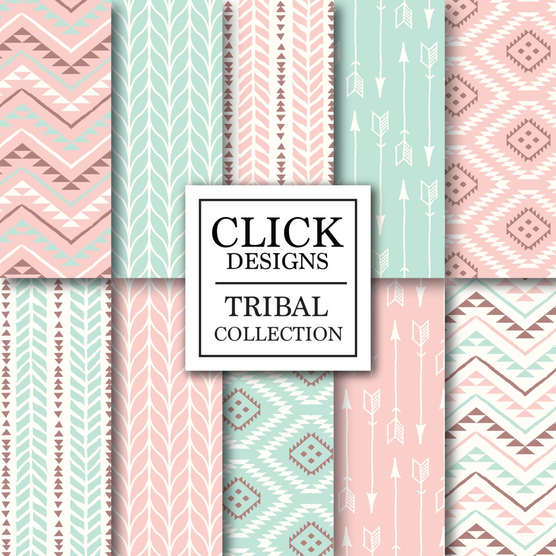 Tribal Digital Paper: tribal PINK Mint Tribal | Etsy