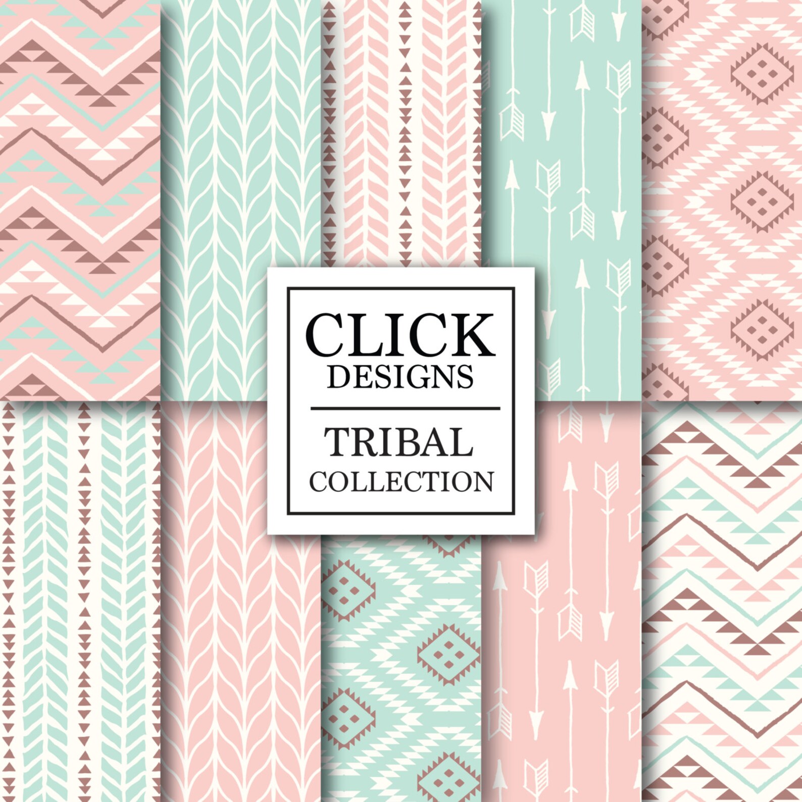 Tribal Digital Paper: tribal PINK Mint Tribal | Etsy