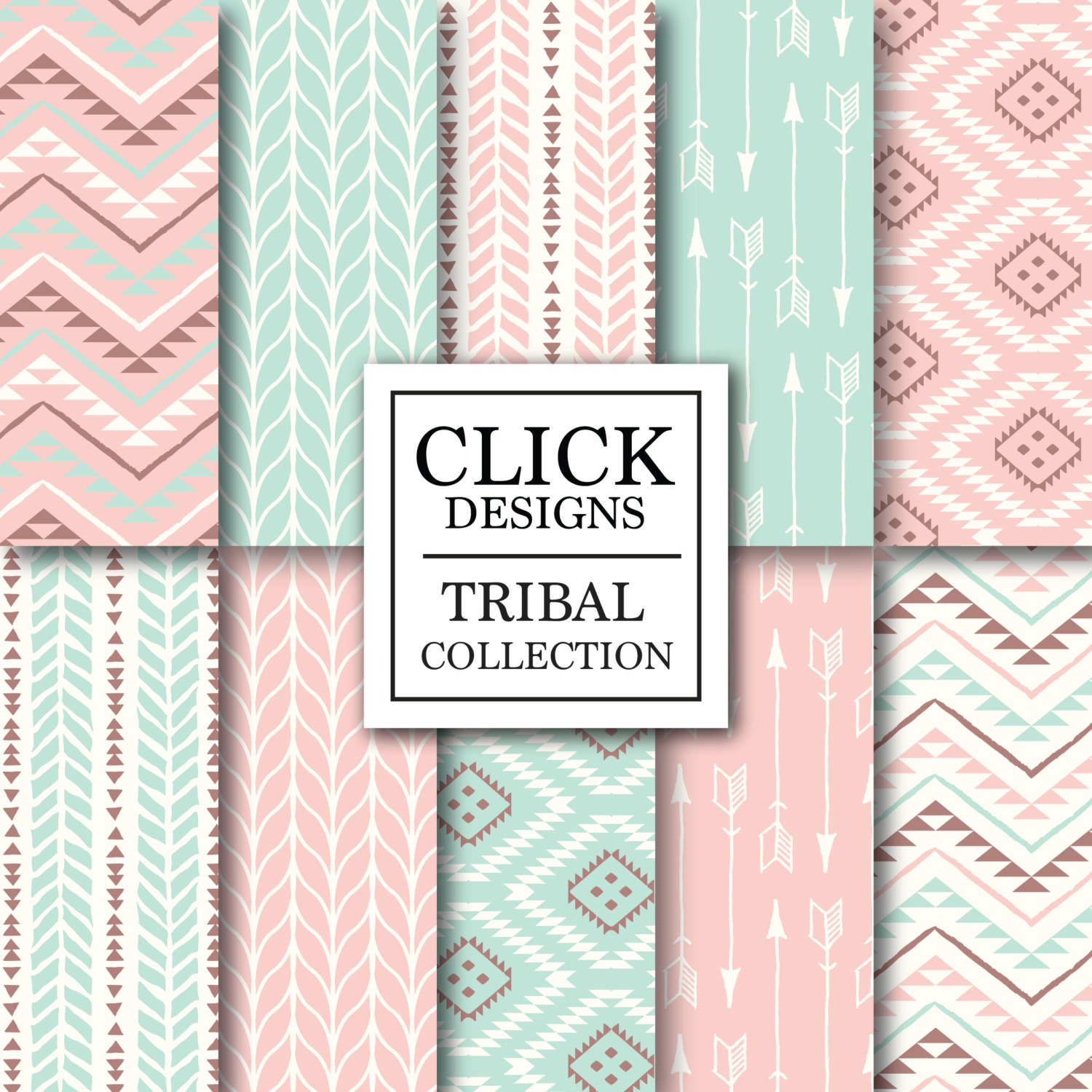Tribal Digital Paper: tribal PINK Mint Tribal | Etsy