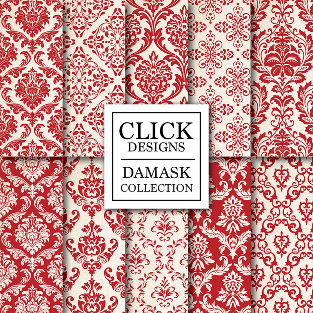 Damask Digital Paper: damask Red Digital Papers - Etsy