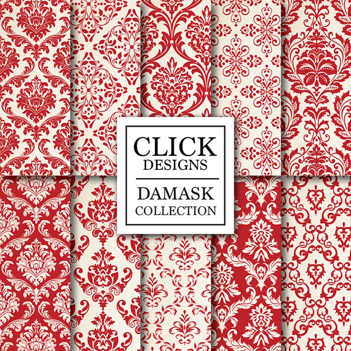 Damask Digital Paper: damask Red Digital Papers | Etsy