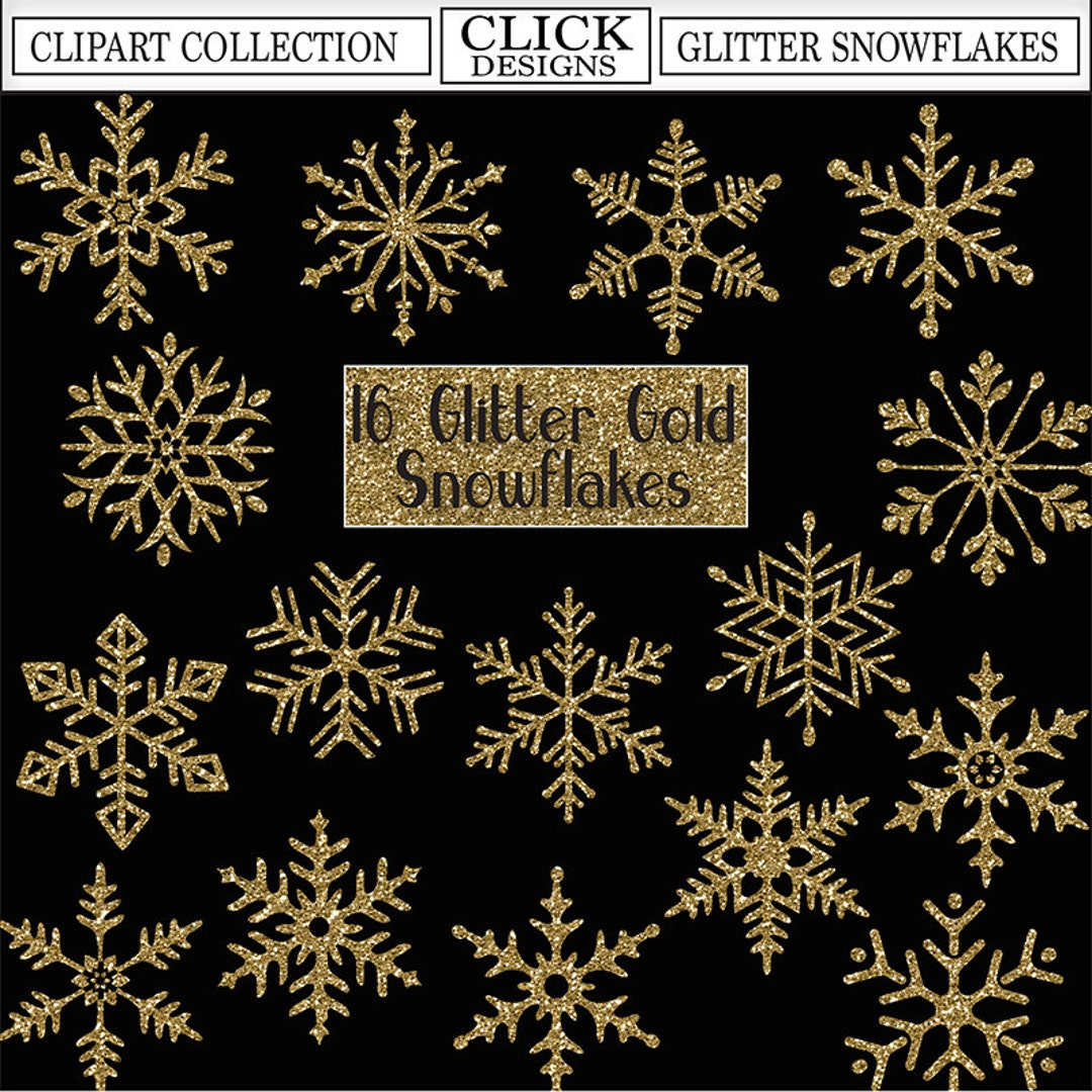 GLITTER GOLD SNOWFLAKES Digital Clipart: Sparkle, Frozen, Winter ...
