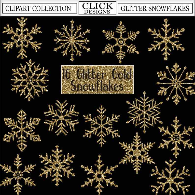 GLITTER GOLD SNOWFLAKES Digital ClipArt: Sparkle frozen | Etsy