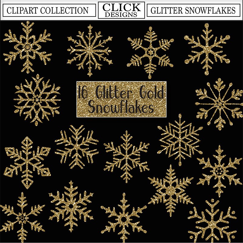 GLITTER GOLD SNOWFLAKES Digital ClipArt: Sparkle frozen | Etsy