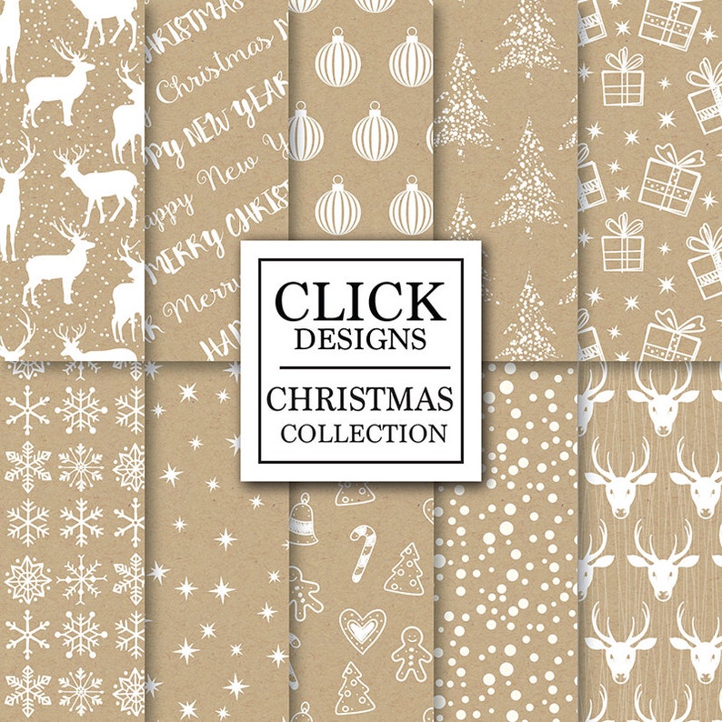 Christmas Digital Paper: christmas Kraft Scrapbook | Etsy