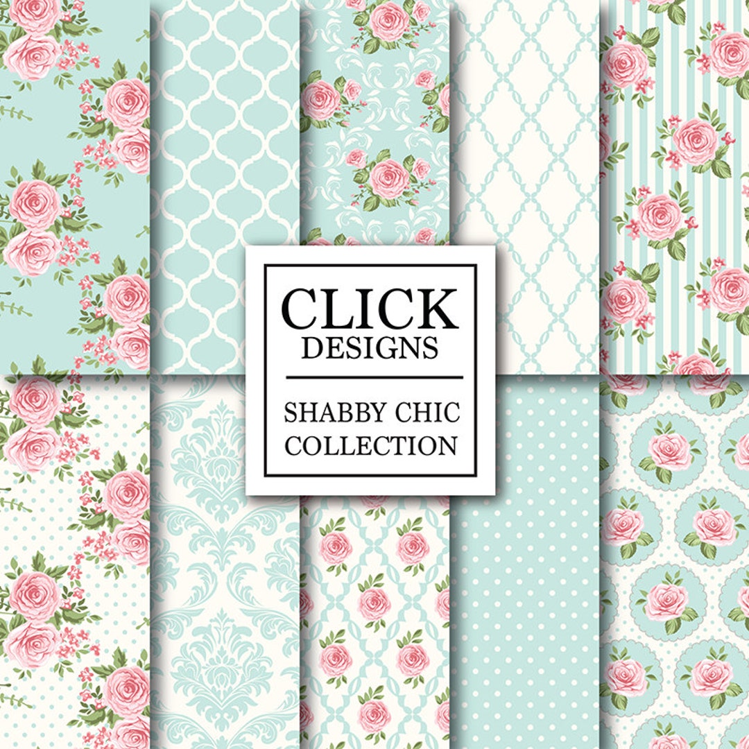 Shabby Chic Digital Paper: shabby POWDER Blue Floral Scrapbook ...