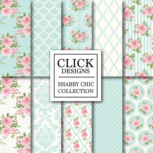 Shabby Chic Digital Paper: lilac PINK Green Floral | Etsy