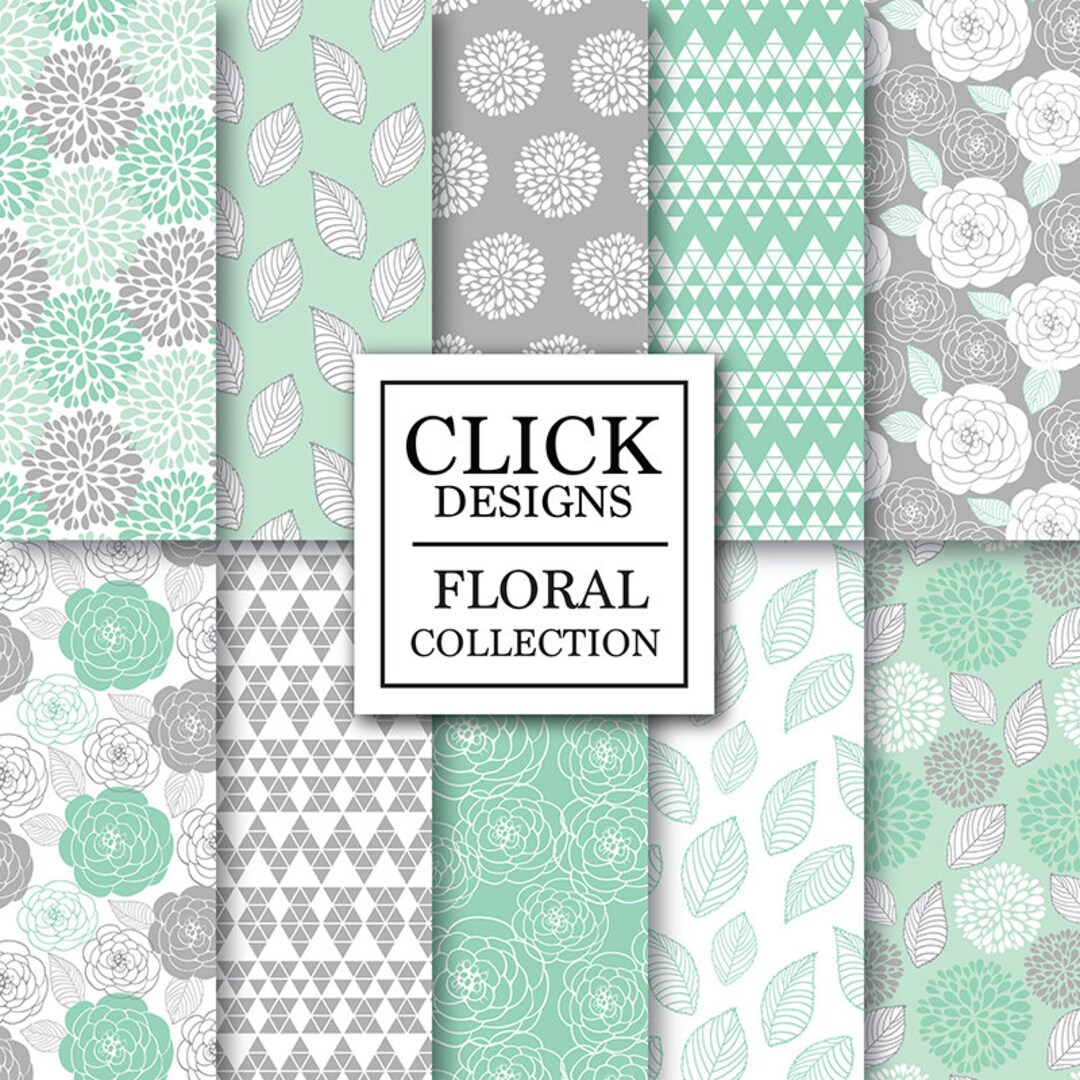 Floral Digital Paper: mint GRAY Dahlias Floral - Etsy