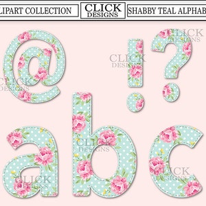 SHABBY TEAL ALPHABET Digital Clipart: Letters, Numbers, Symbols ...
