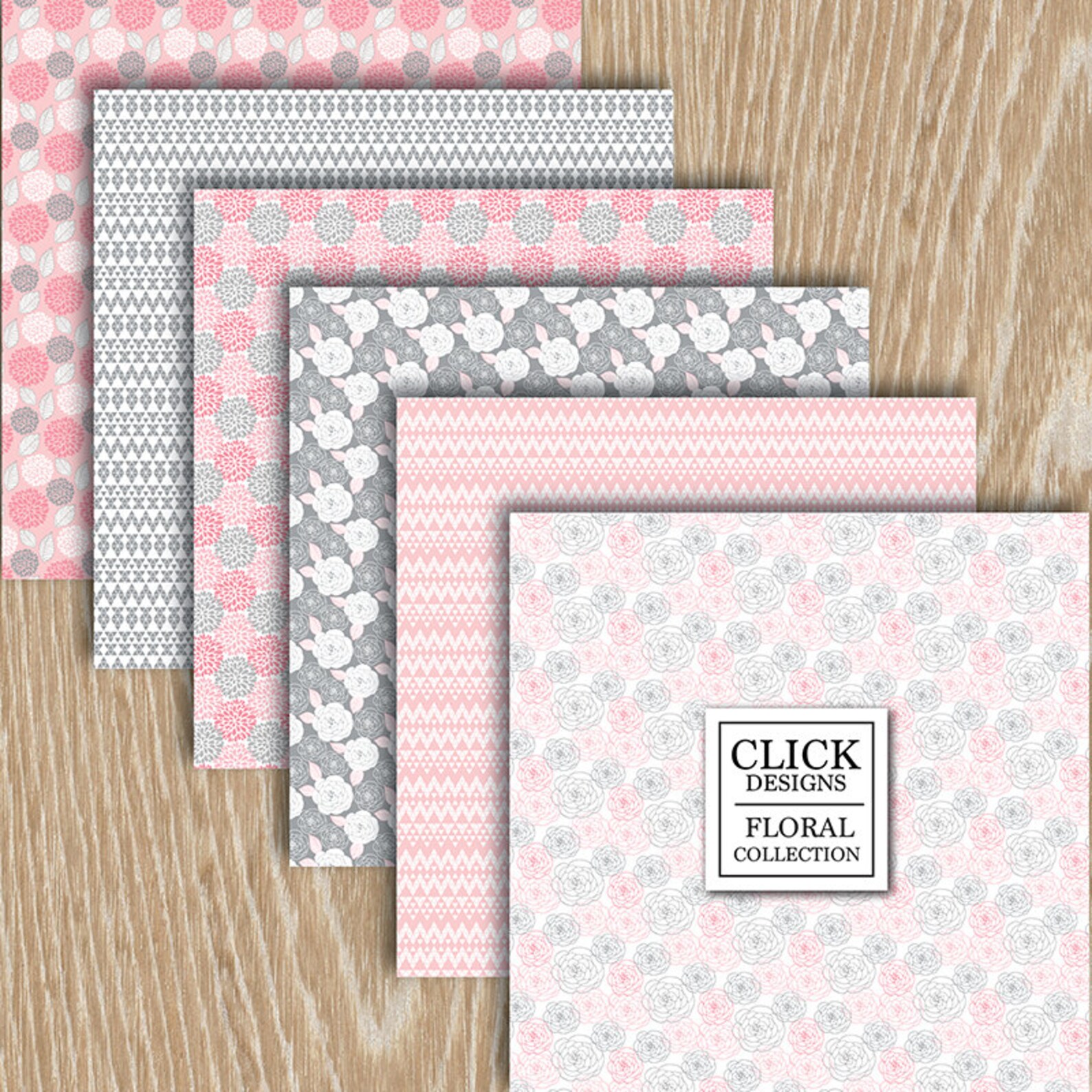 Floral Digital Paper: pink GRAY Dahlias Floral - Etsy