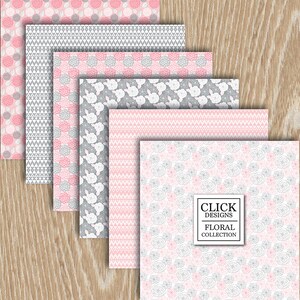 Floral Digital Paper: pink GRAY Dahlias Floral Wedding, Girl's ...