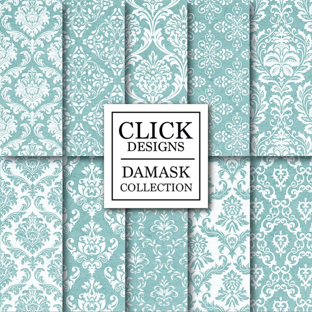 Damask Digital Paper: damask TEAL Green Digital Papers With Teal Green ...