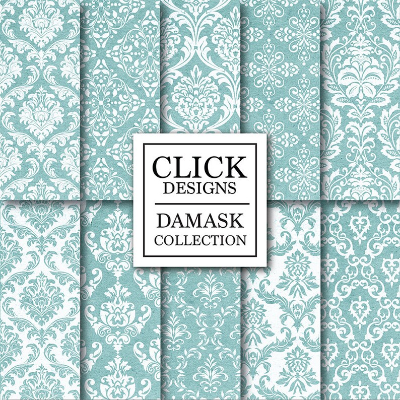 Damask Digital Paper: DAMASK TEAL GREEN digital | Etsy