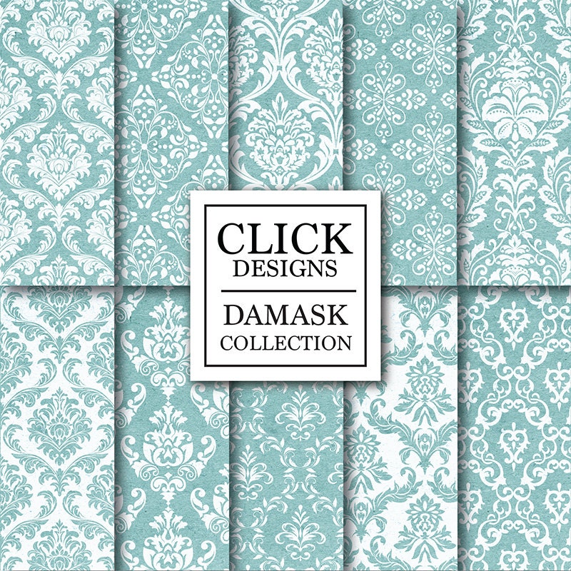 Damask Digital Paper: damask TEAL Green Digital | Etsy