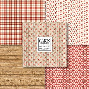 Shabby Chic Digital Paper: shabby CHIC Red Floral Scrapbook Background ...