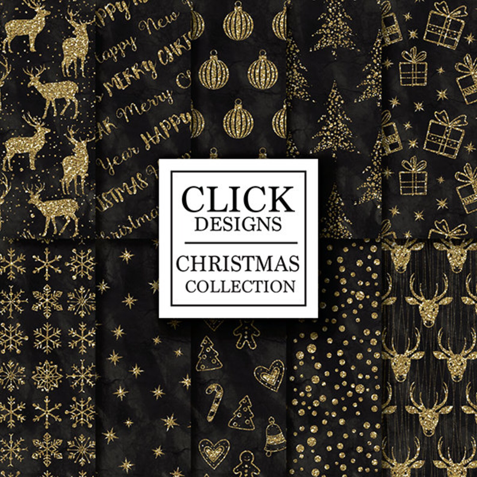 Christmas Digital Paper: christmas BLACK Gold | Etsy