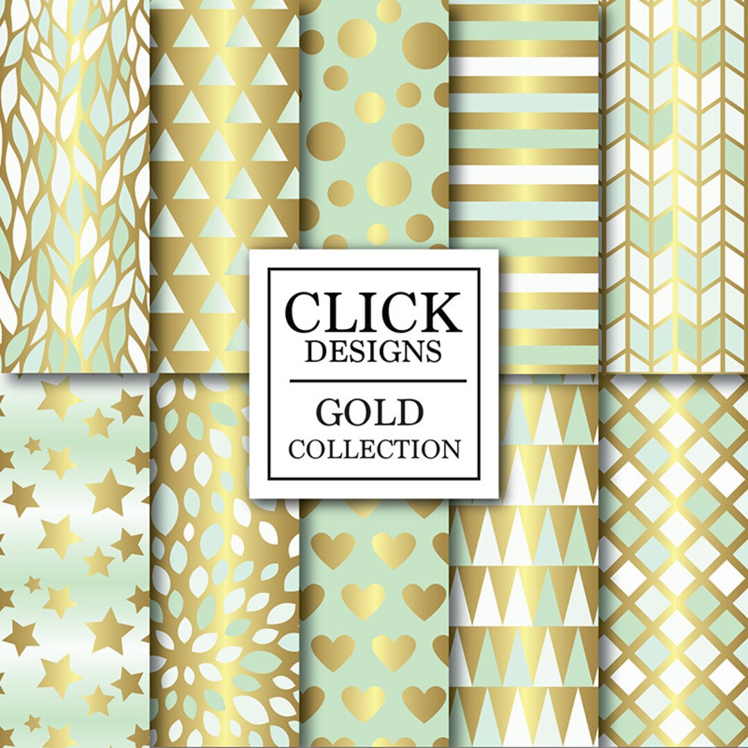 Mint & Gold Digital Paper: mint Gold Digital Scrapbook Papers With Mint ...