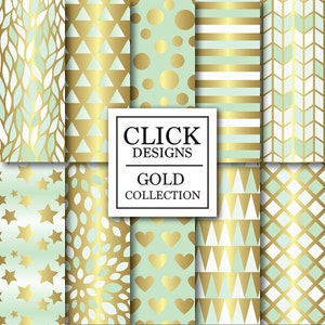 Mint & Gold Digital Paper: mint Gold Digital Scrapbook Papers With Mint ...