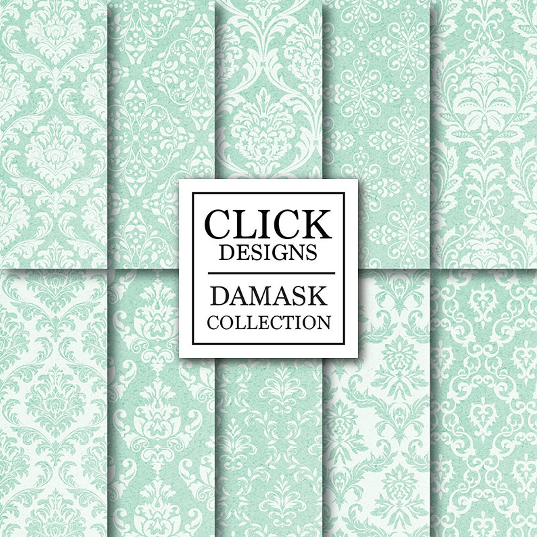 Damask Digital Paper: damask MINT Green Digital Papers With Vintage ...