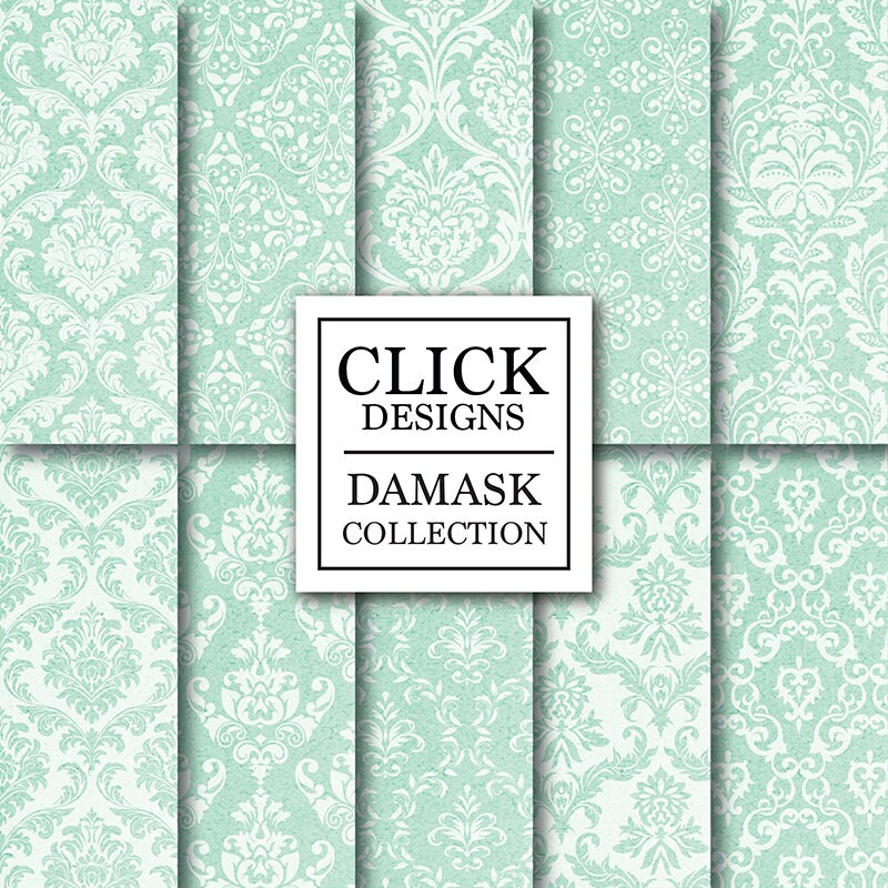 Damask Digital Paper: damask MINT Green Digital | Etsy
