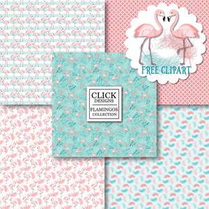 Flamingo Digital Paper: flamingos Birds in Pink, Teal, Coral, Feathers ...