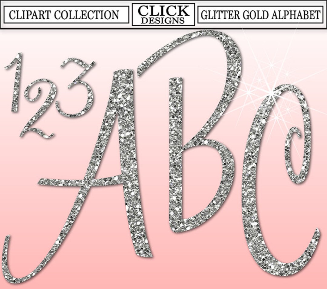 GLITTER SILVER ALPHABET Digital Clipart: Letters, Numbers, Symbols ...