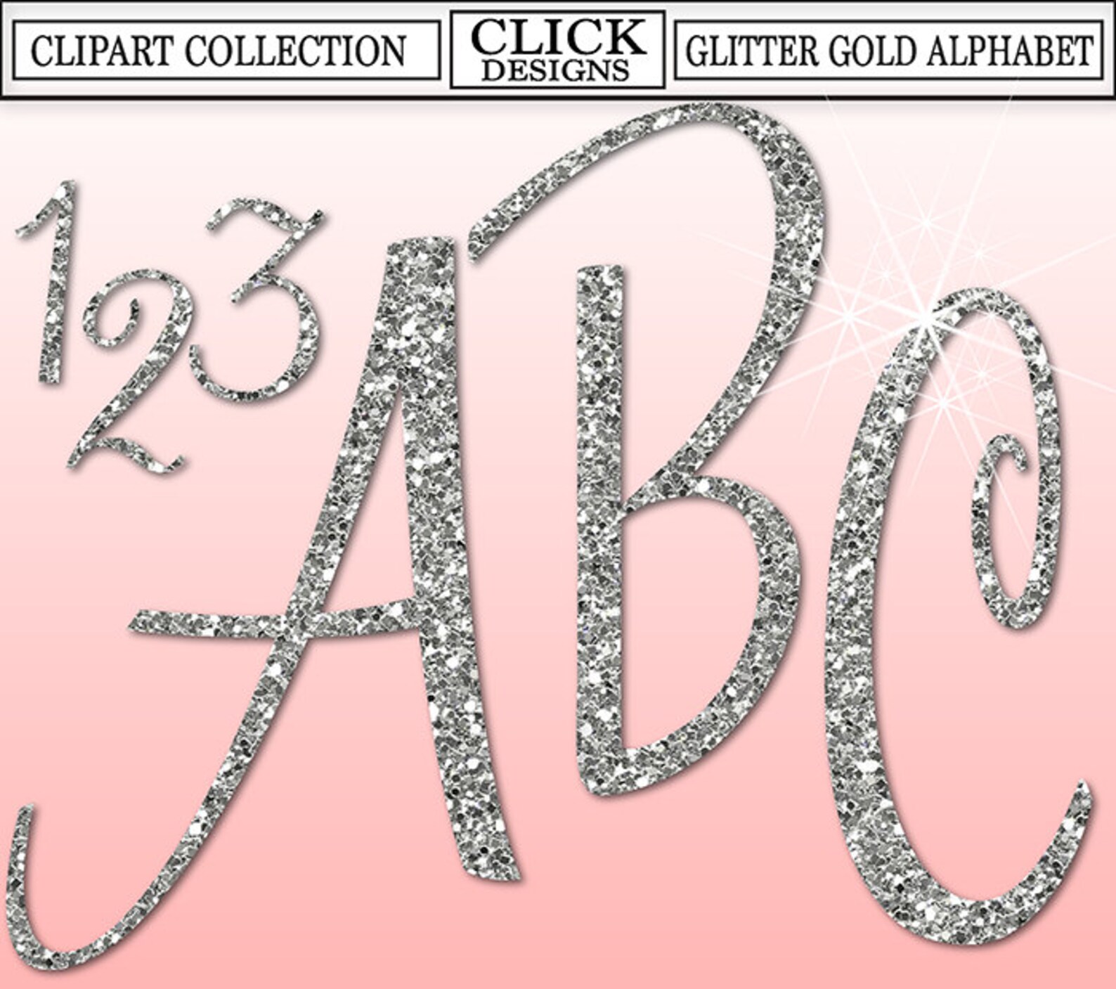 GLITTER SILVER ALPHABET Digital ClipArt: Letras Números - Etsy España