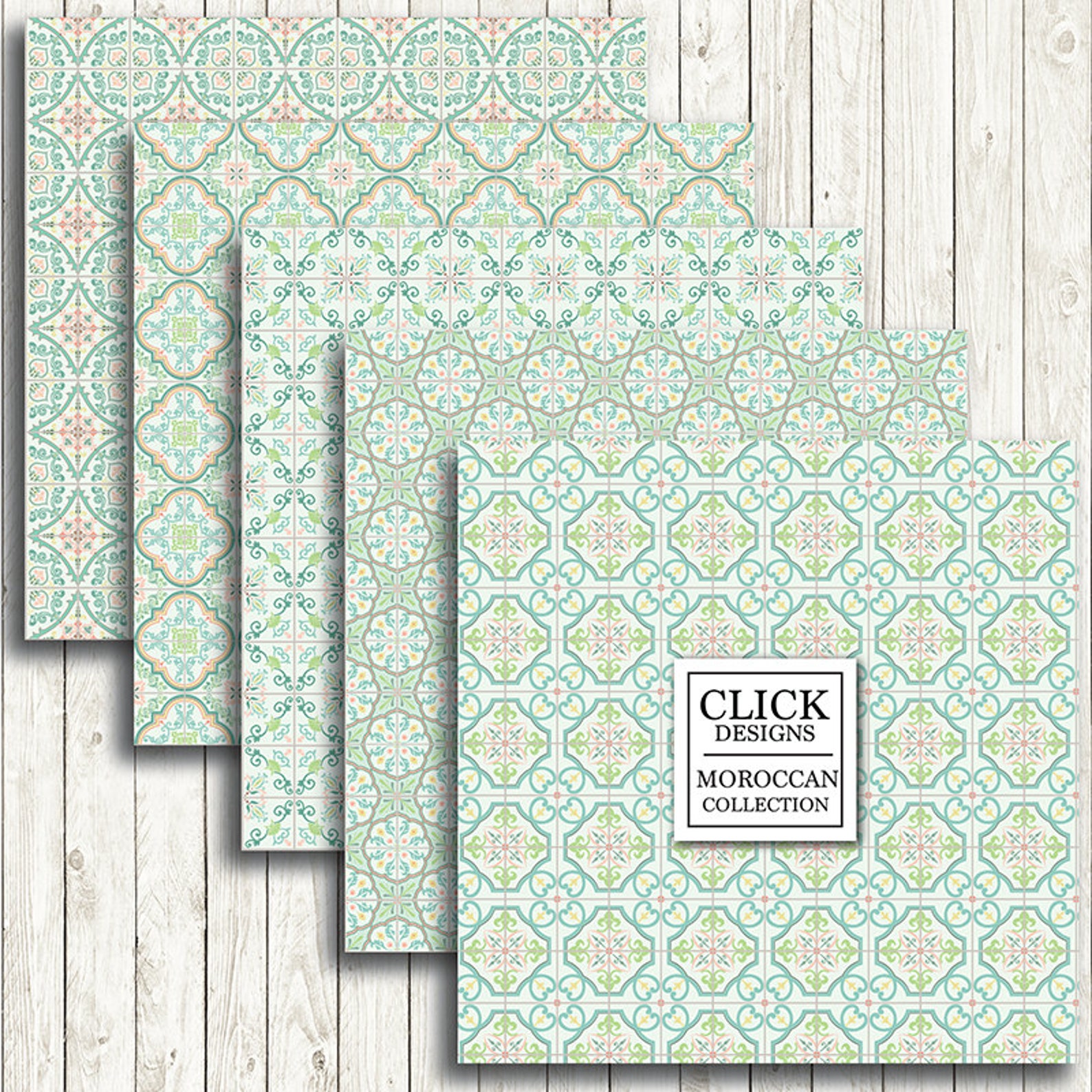 Moroccan Digital Paper: retro MINT MOROCCAN Tiles - Etsy