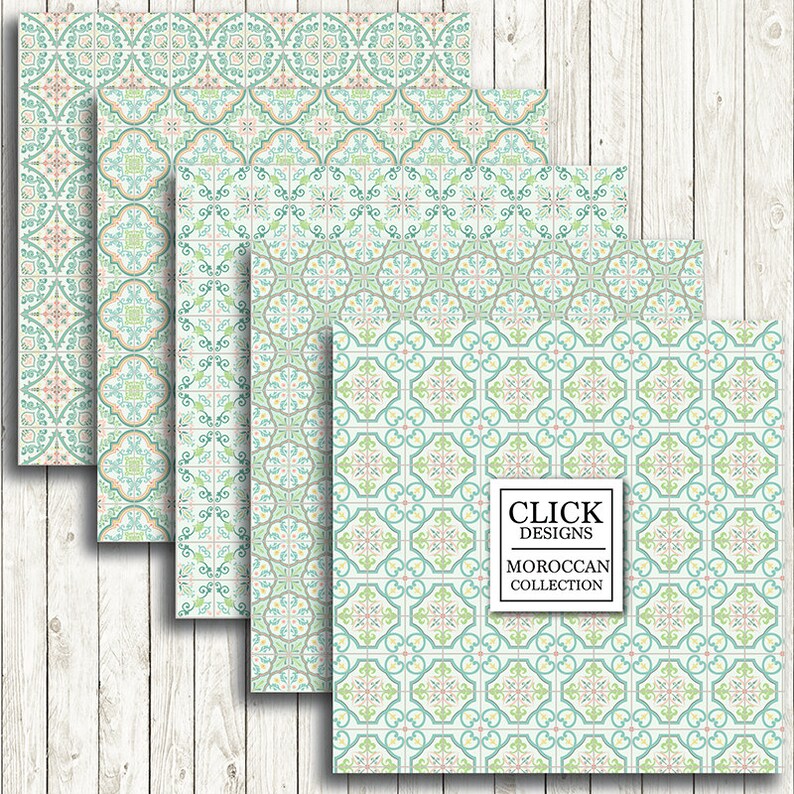 Moroccan Digital Paper: retro MINT MOROCCAN Tiles - Etsy