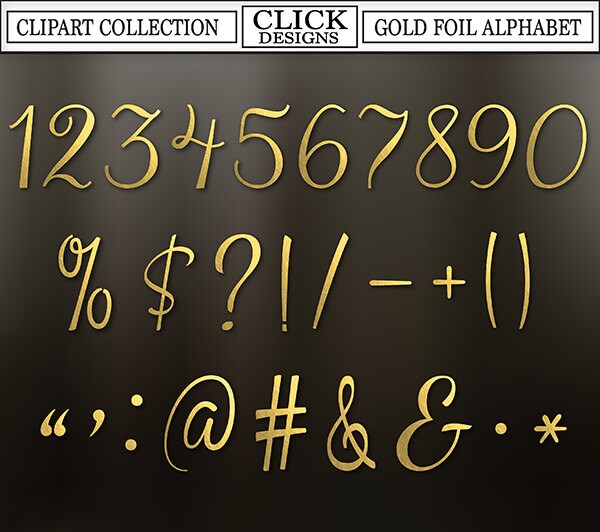 GOLD FOIL ALPHABET Digital Clipart: Letters Numbers Symbols - Etsy