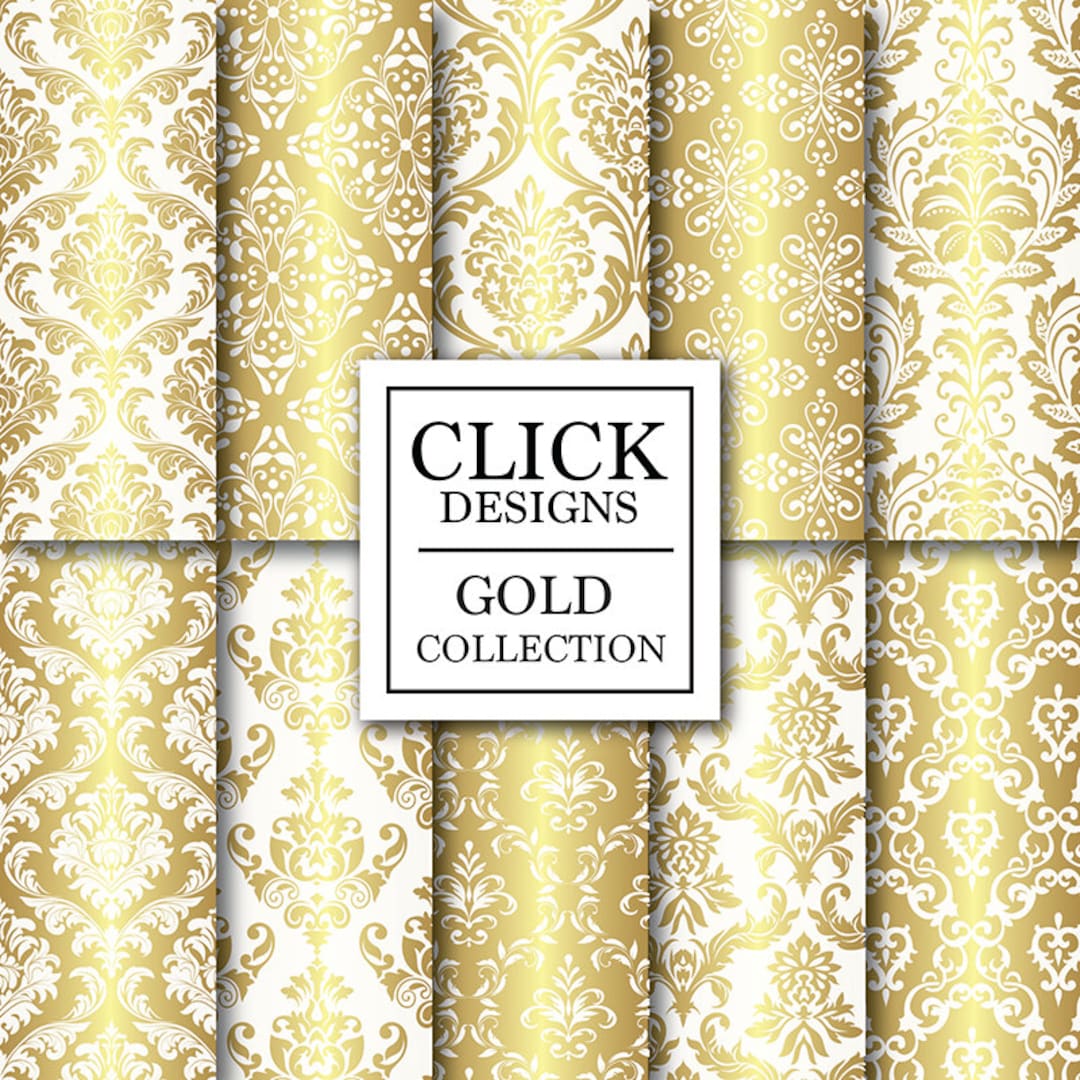 Gold & White Digital Paper: white GOLD Damask - Etsy