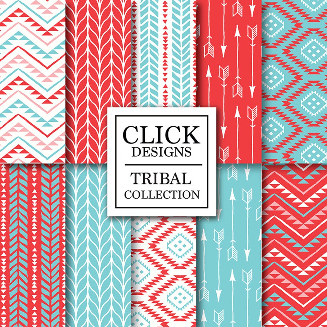 Tribal Digital Paper: tribal RED Turquoise Tribal Scrapbook Papers With ...