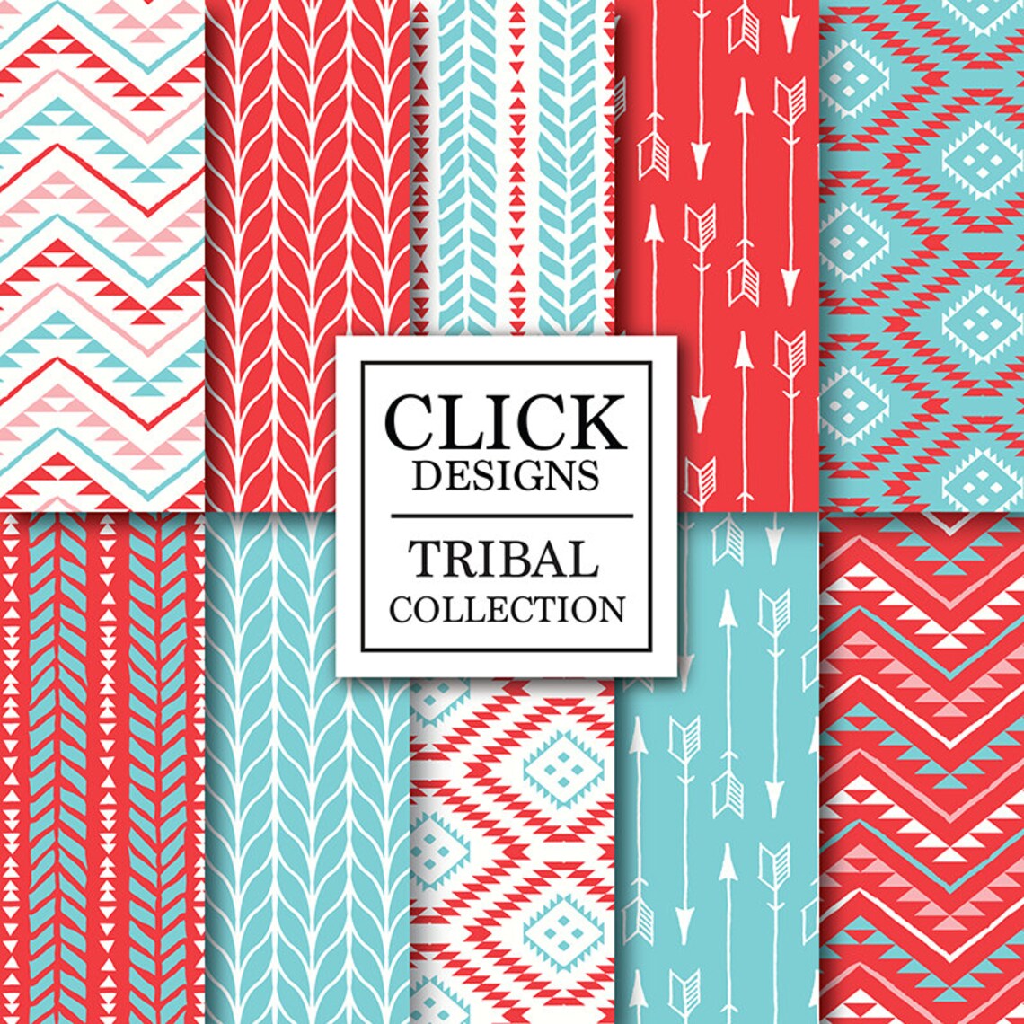 Tribal Digital Paper: tribal RED Turquoise Tribal | Etsy