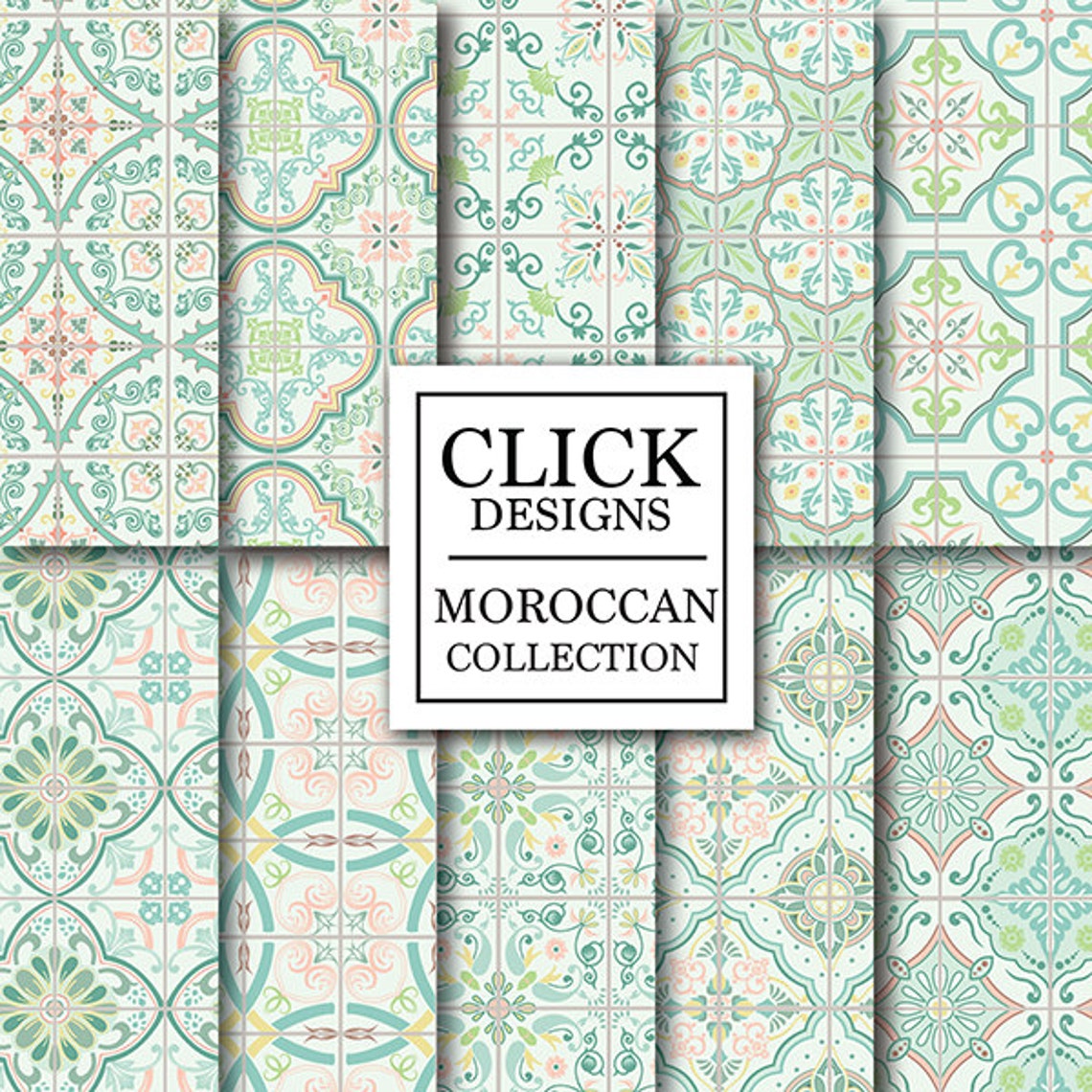 Moroccan Digital Paper: retro MINT MOROCCAN Tiles - Etsy